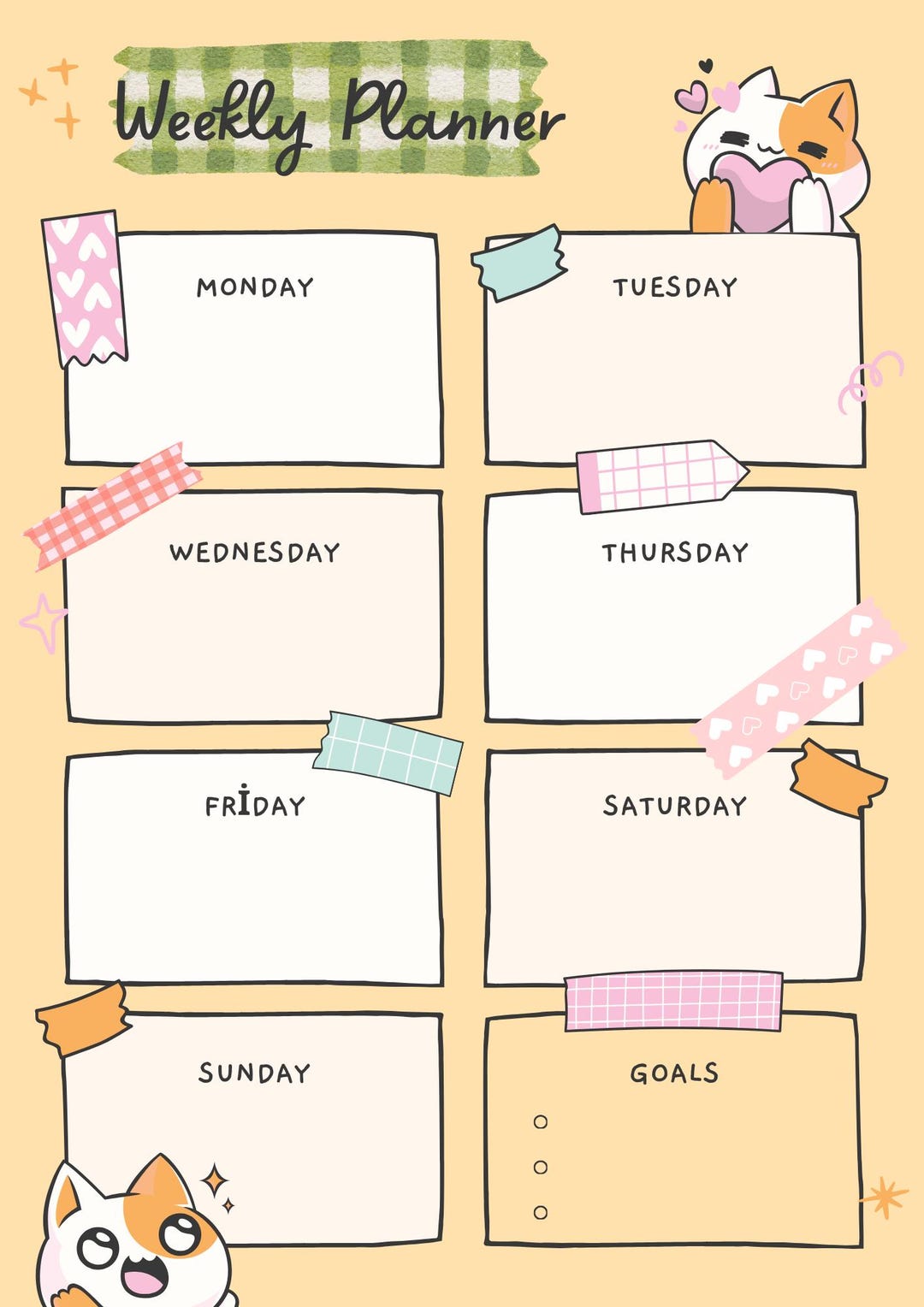 Kawaii Weekly Planner Template - Cute Digital Organizer - Etsy