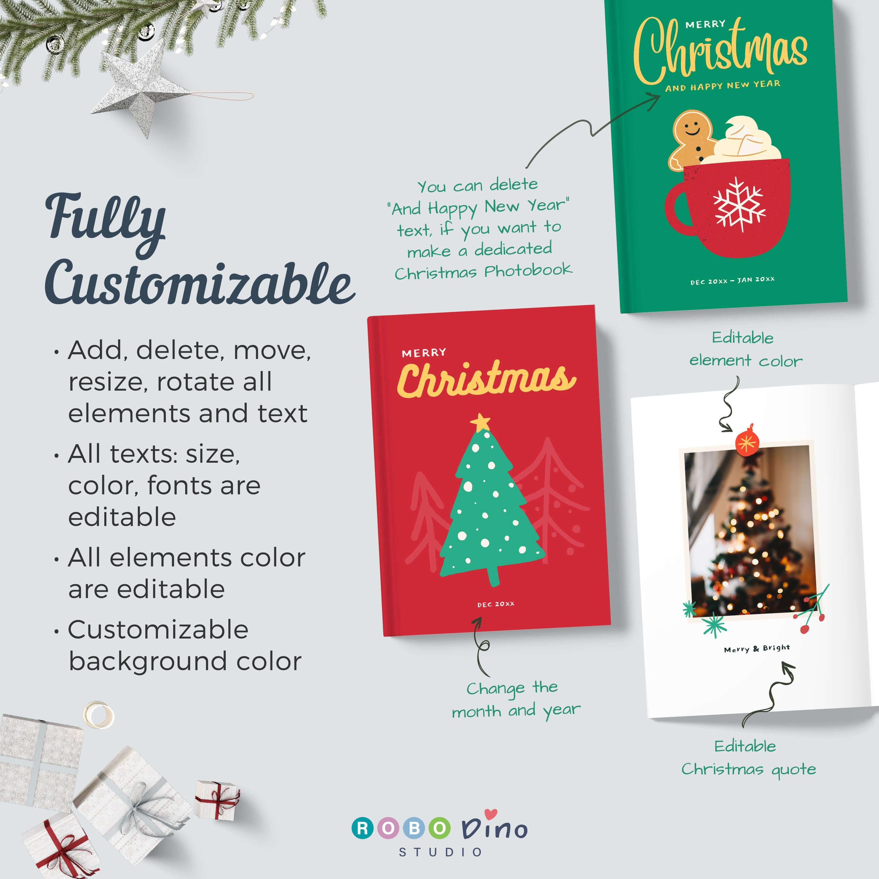 Christmas Photo Book Canva Template: Holiday Scrapbook, Keepsake Memory ...