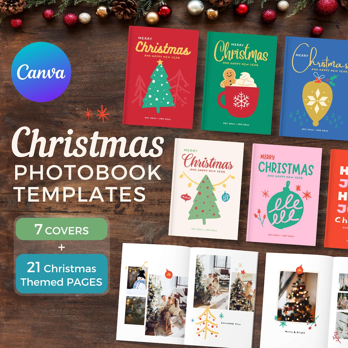 Christmas Photo Book Canva Template Customizable Christmas Photobook ...