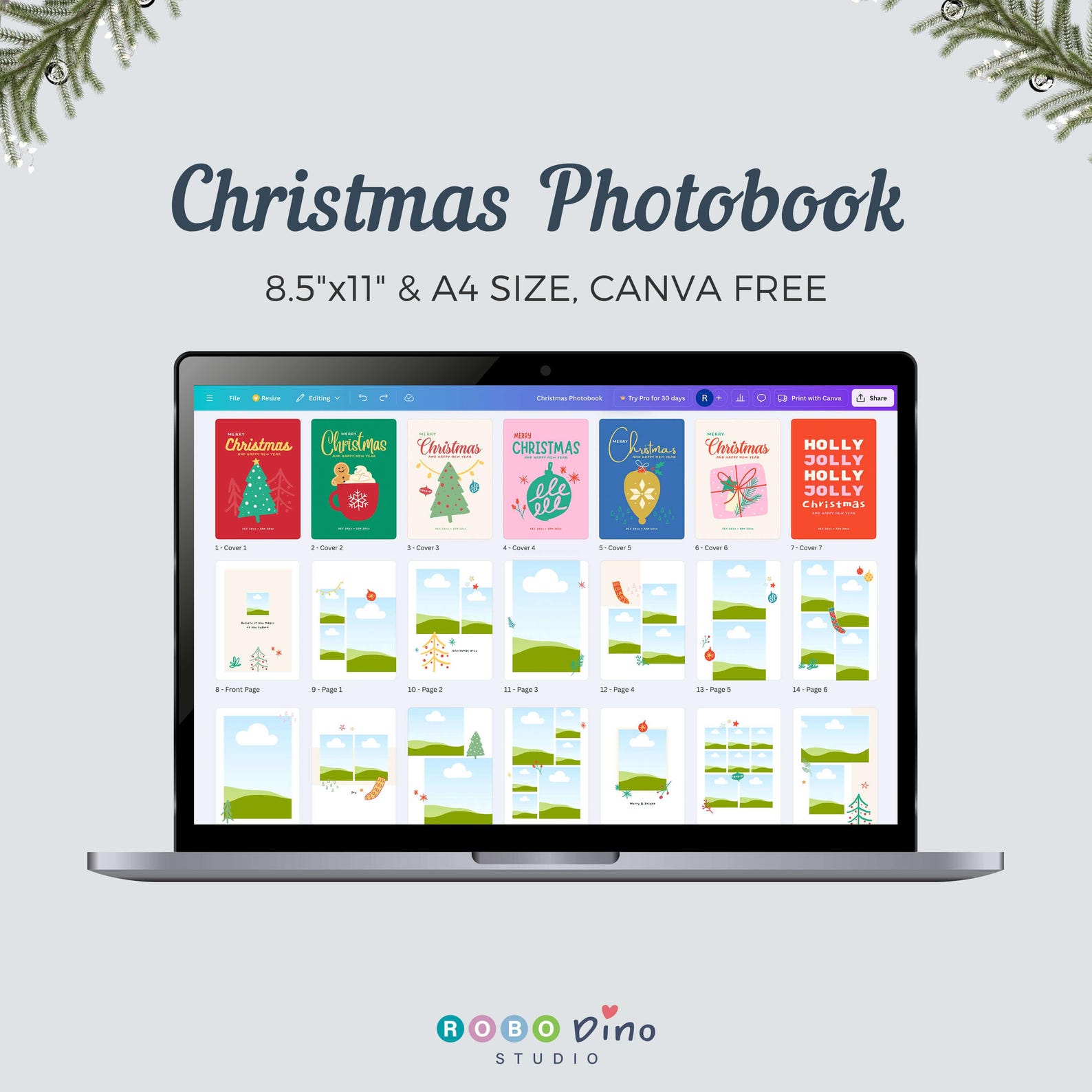 Christmas Photo Book Canva Template: Holiday Scrapbook, Keepsake Memory ...
