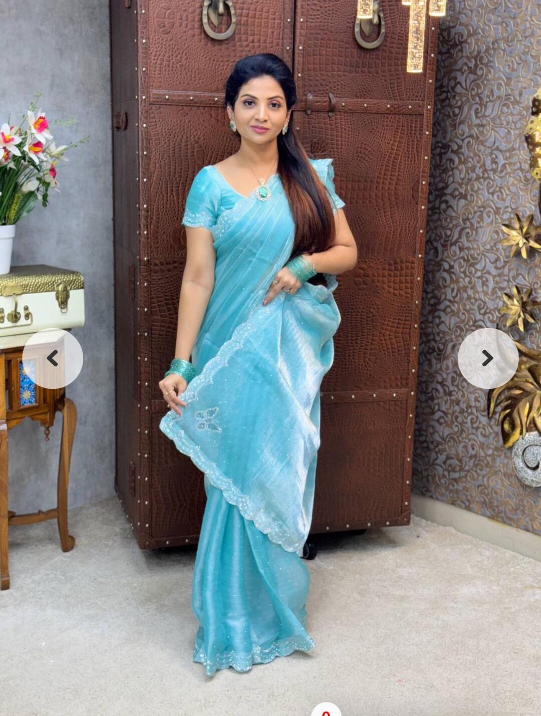 Jimmy Choo Saree Bollywood Party Saree Sticker Work Saree Light Weight ...