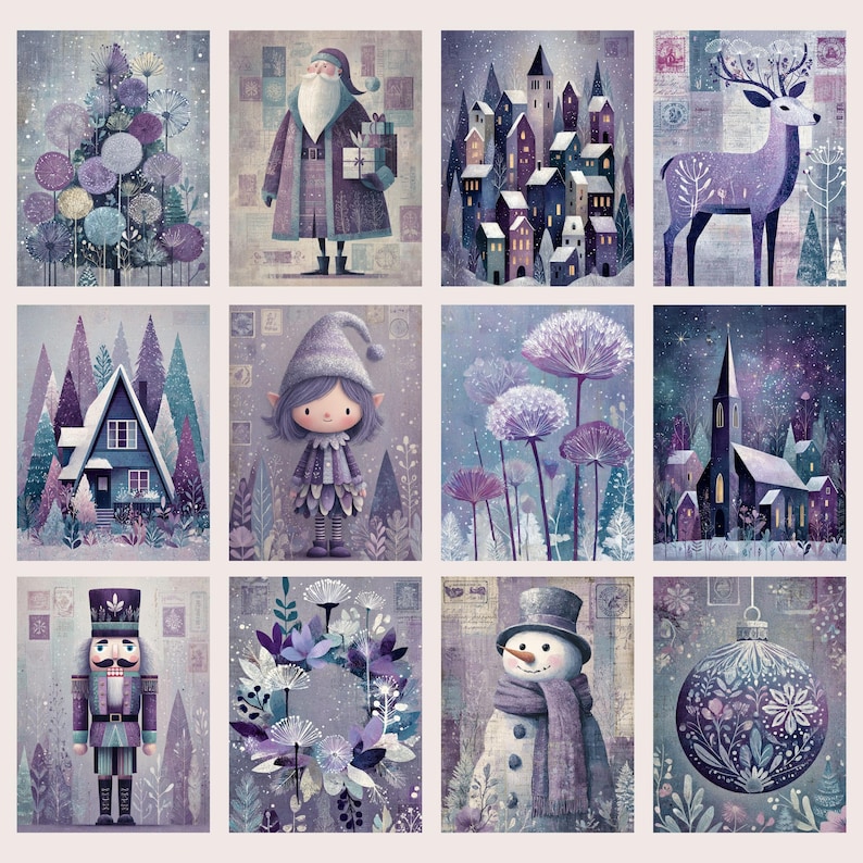 Purple Christmas Digital Paper Set: Holiday Clipart, Scrapbook Pages ...