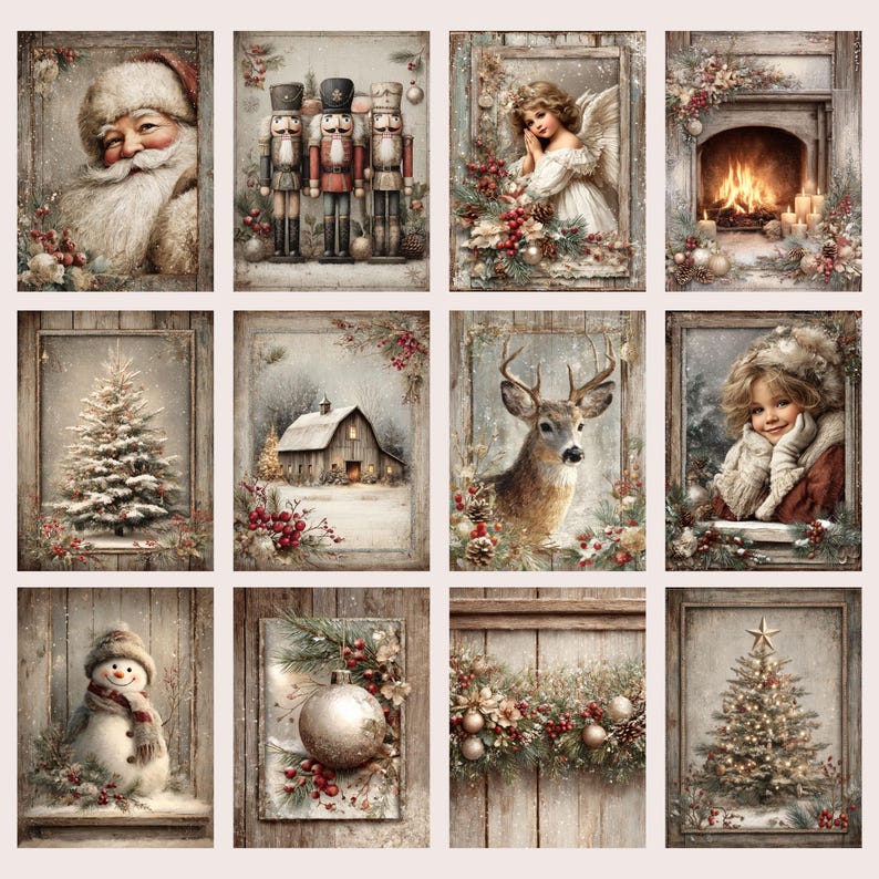 Rustic Christmas Digital Paper: Vintage Scrapbook Pages (36 JPG Files ...