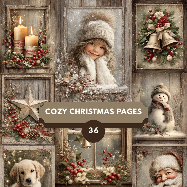 Rustic Christmas Digital Paper: Vintage Scrapbook Pages (36 JPG Files ...