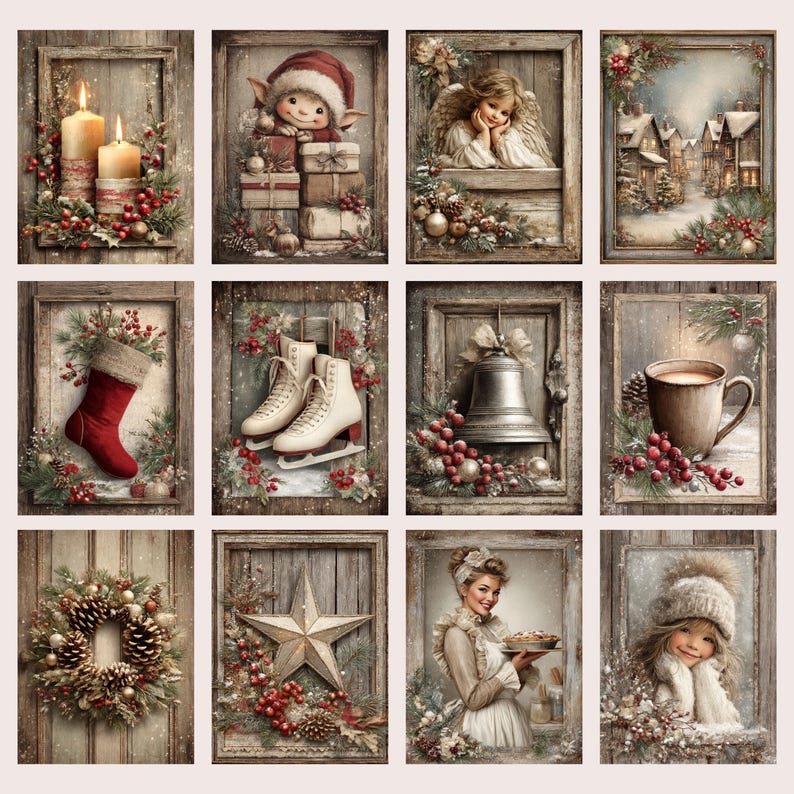 Rustic Christmas Digital Paper: Vintage Scrapbook Pages (36 JPG Files ...
