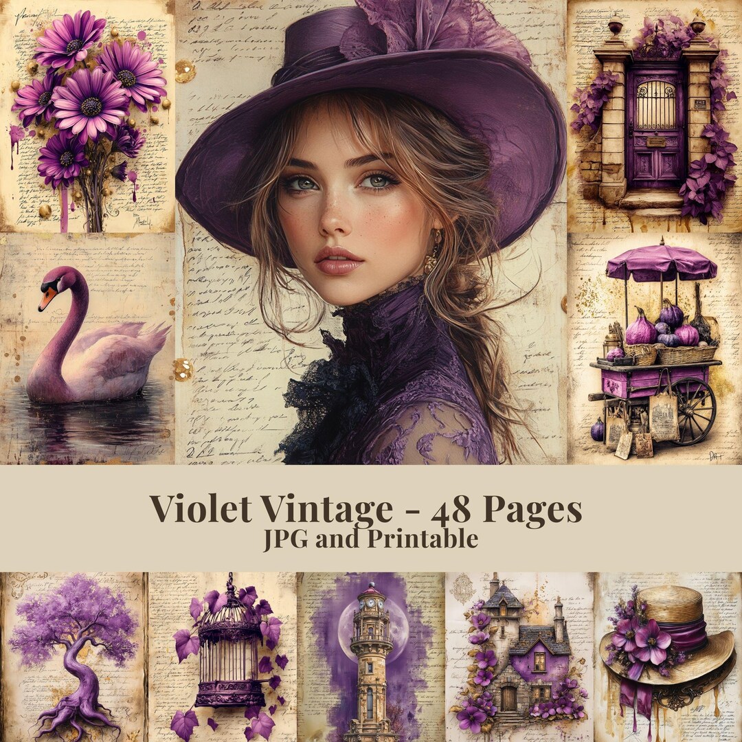 Violet Vintage Junk Journal Kit, Purple Watercolor Ephemera, Lavender ...