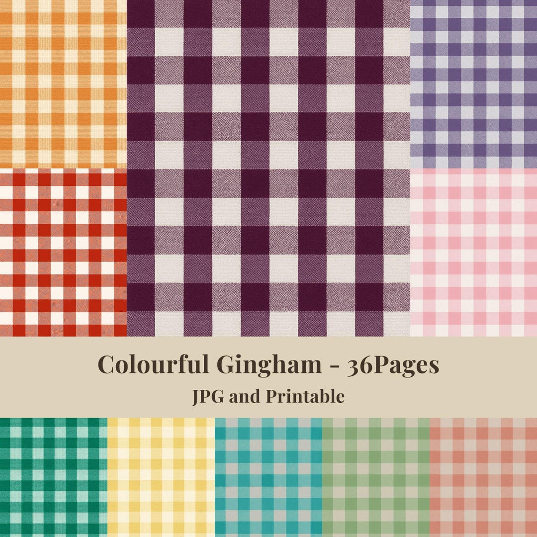 Gingham Paper Set : 36 Digital Paper for Scrapbooking & Junk Journal ...