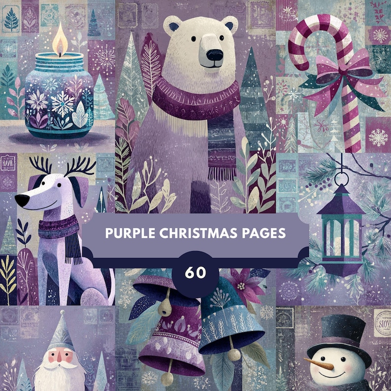Purple Christmas Digital Paper Set: Holiday Clipart, Scrapbook Pages ...