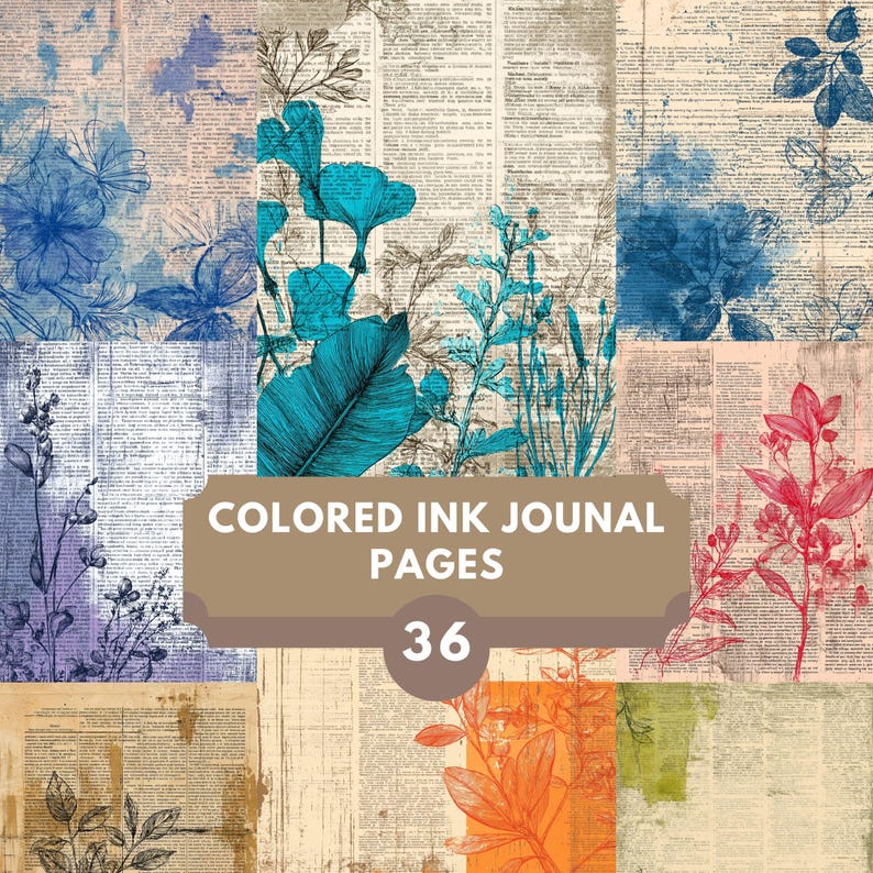 Colored Ink Botanical Journal Pages – 36 Vintage Printable Backgrounds ...