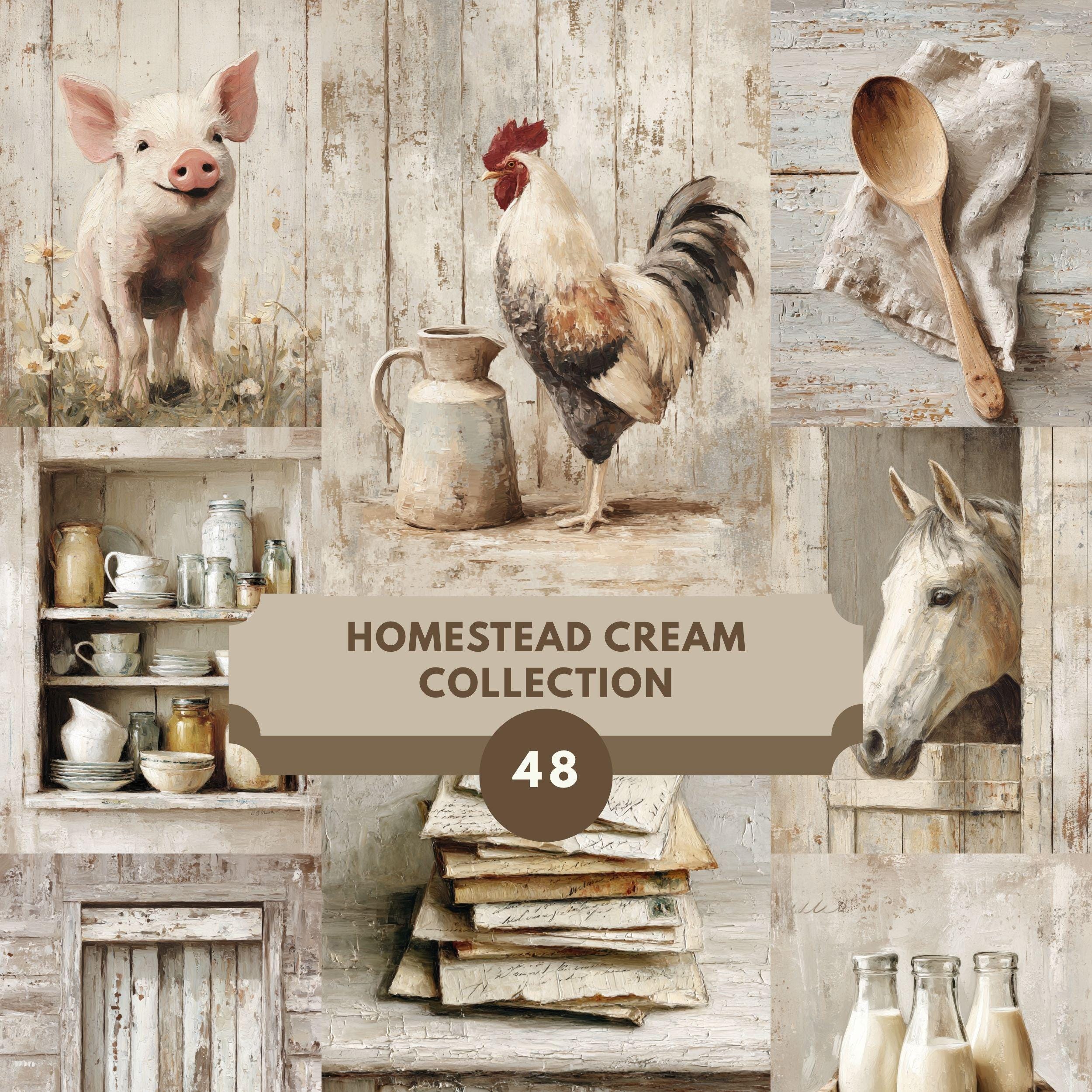 Homestead Cream Digital Paper Pack, Farmhouse, Junk Journal Pages ...