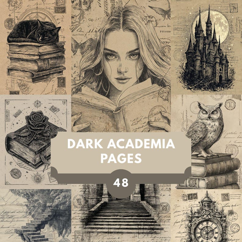 Dark Academia Junk Journal Pages – 48 Printable Vintage Ephemera Papers ...