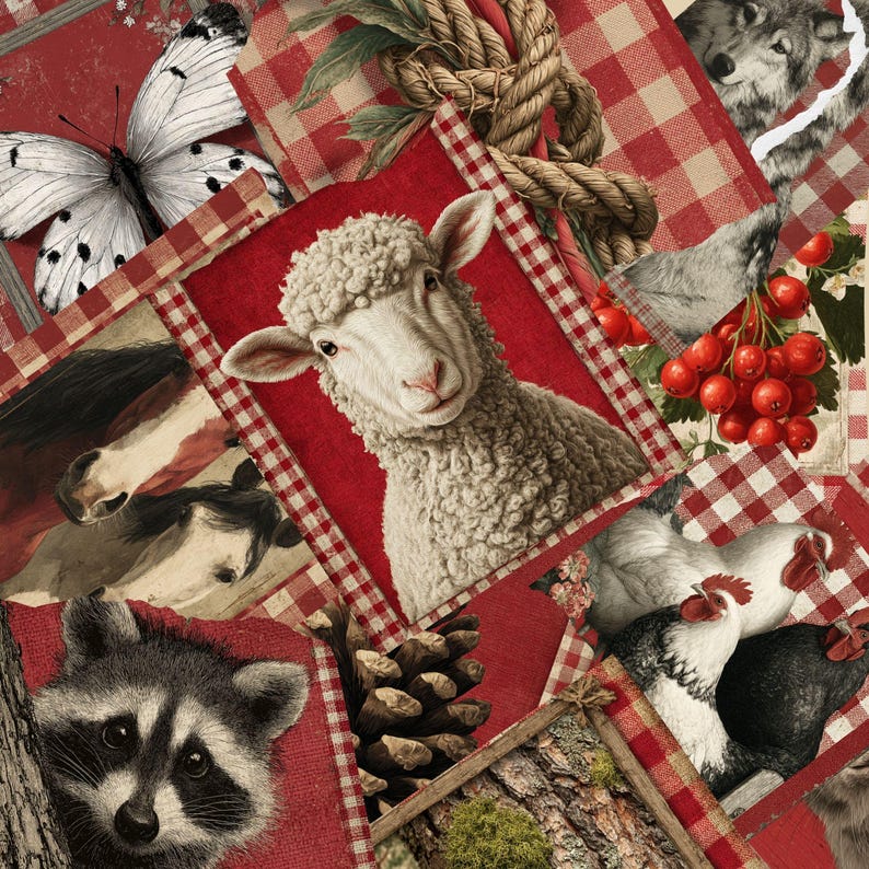 Woodland Gingham Digital Paper Pack: Rustic Farmhouse Scrapbook Pages ...