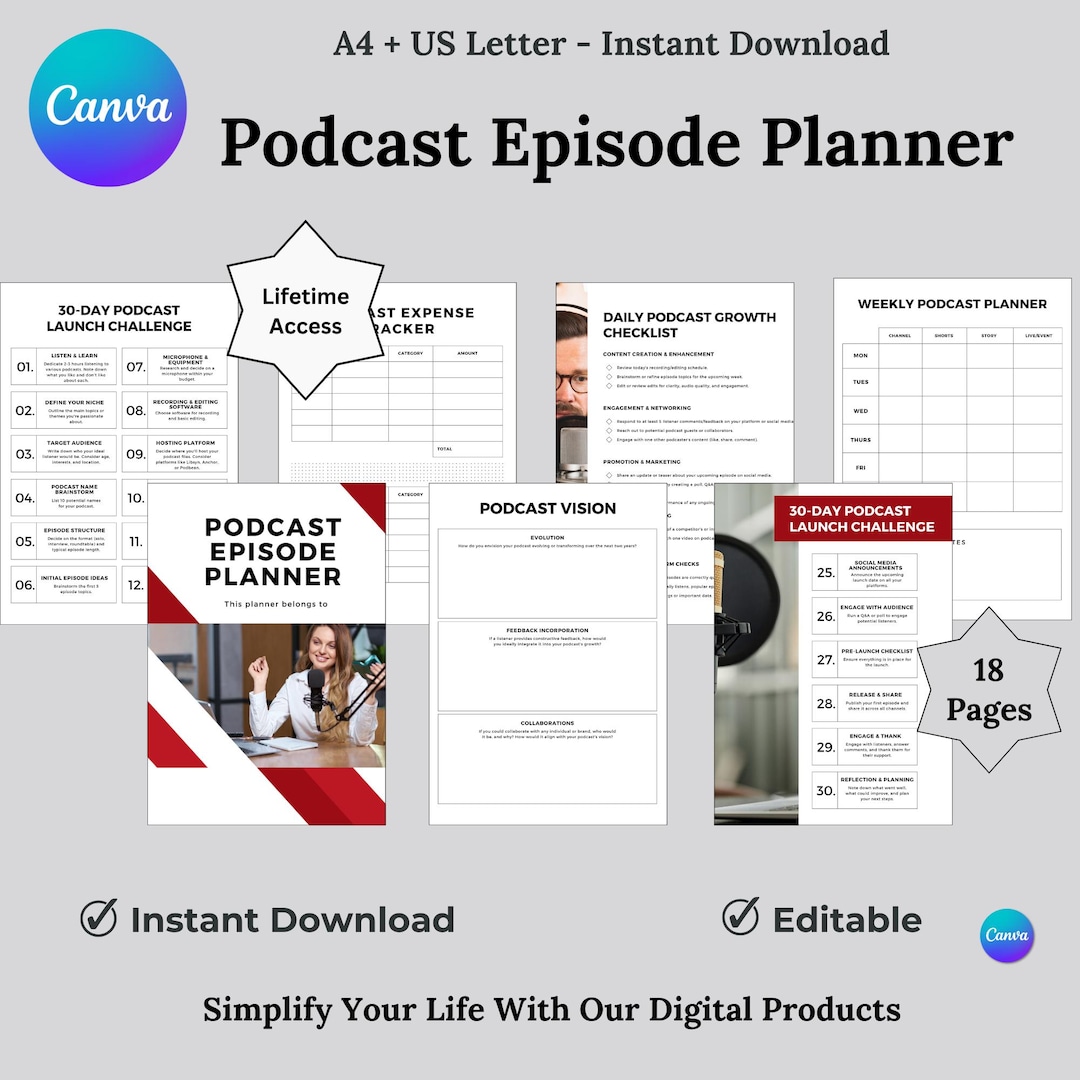 Podcast Episode Planner, Content Creator Branding Template, Podcast ...