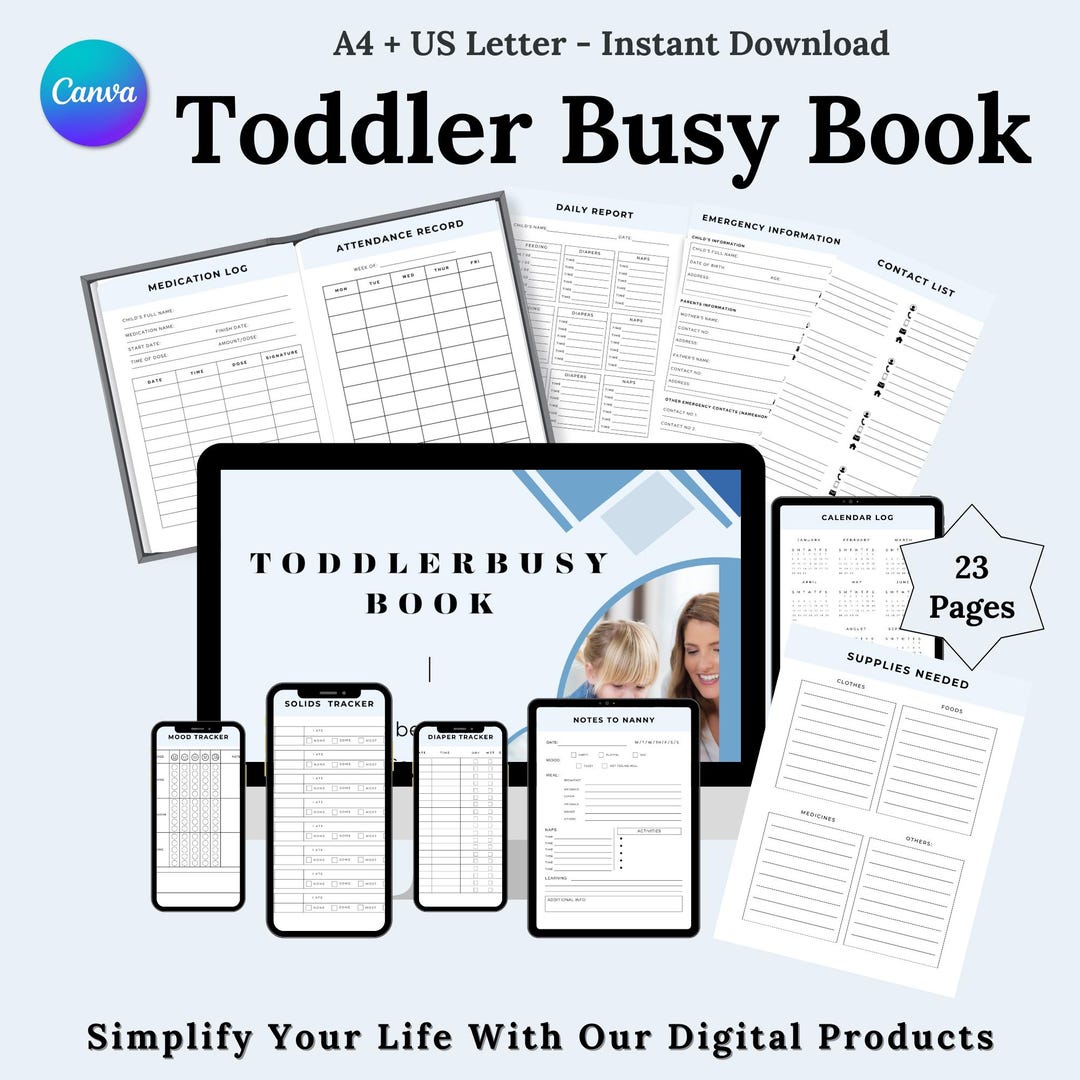 Toddler Busy Book, Daily Nanny Tracker, Toddler Growth Chart, Diaper ...