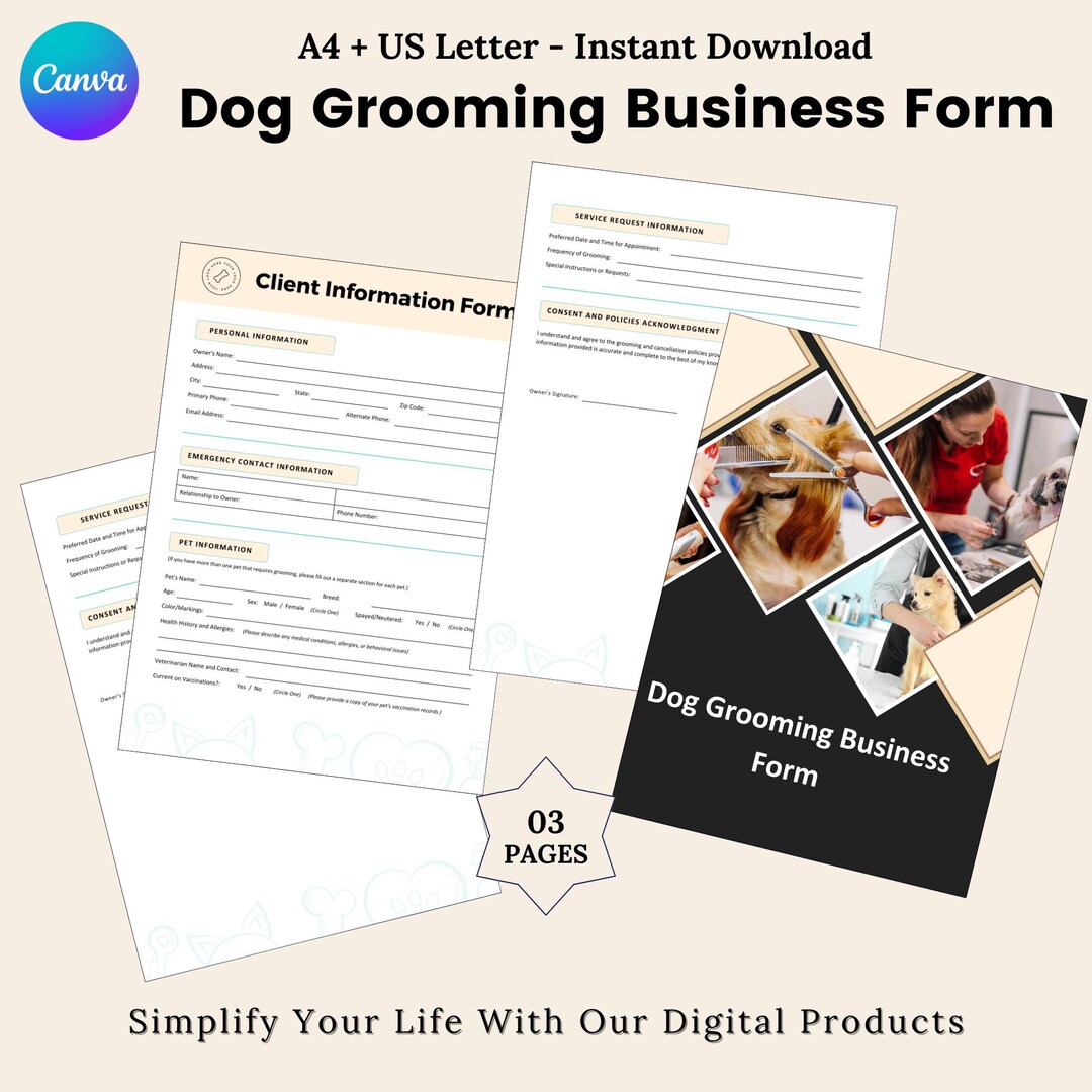 Dog Grooming Form, Pet Grooming Business Template, Pet Grooming Client ...