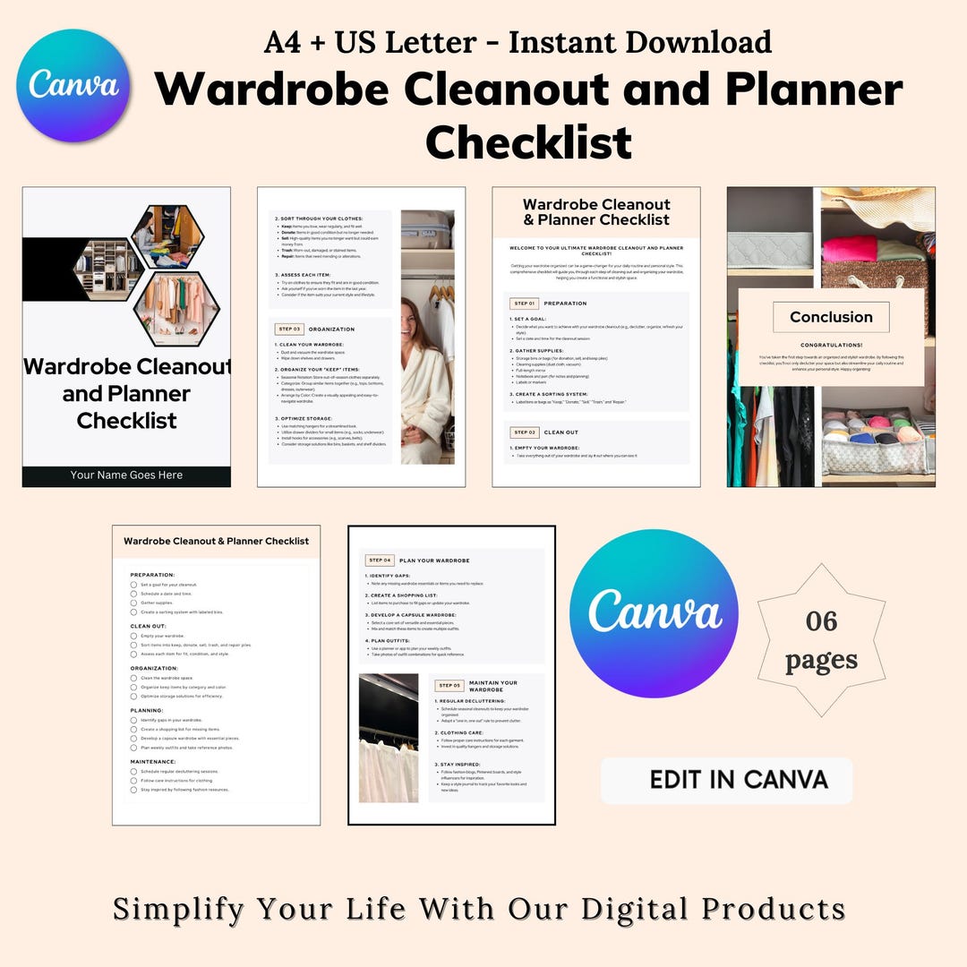 Wardrobe Cleanout Checklist,capsule Wardrobe Planner,wardrobe Manager ...
