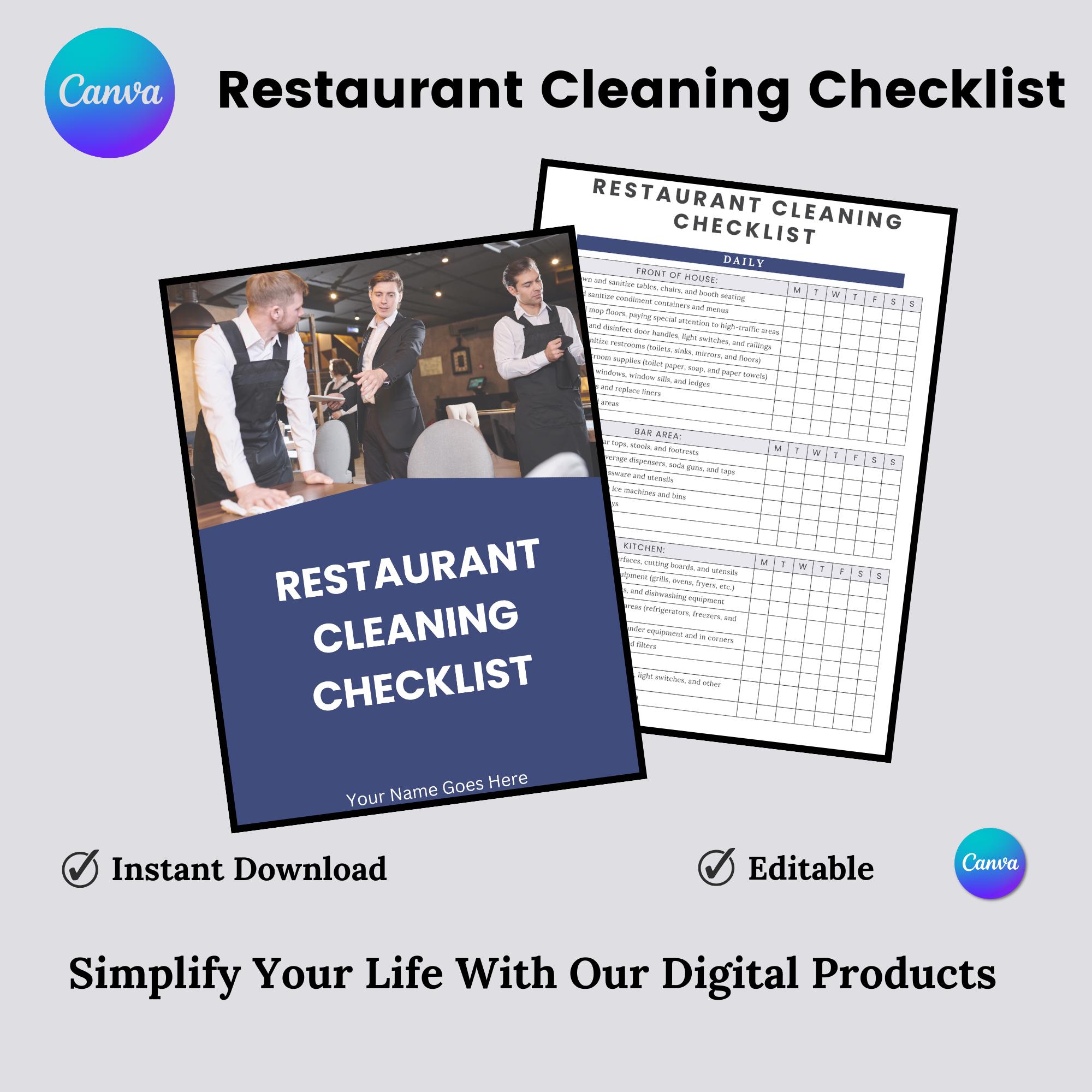 Restaurant Cleaning Checklist, Restaurant Deep Cleaning Guide ...