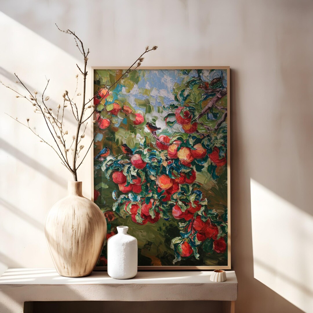 Impressionist Apple Tree Oil Painting – Vibrant Orchard Printable Wall ...