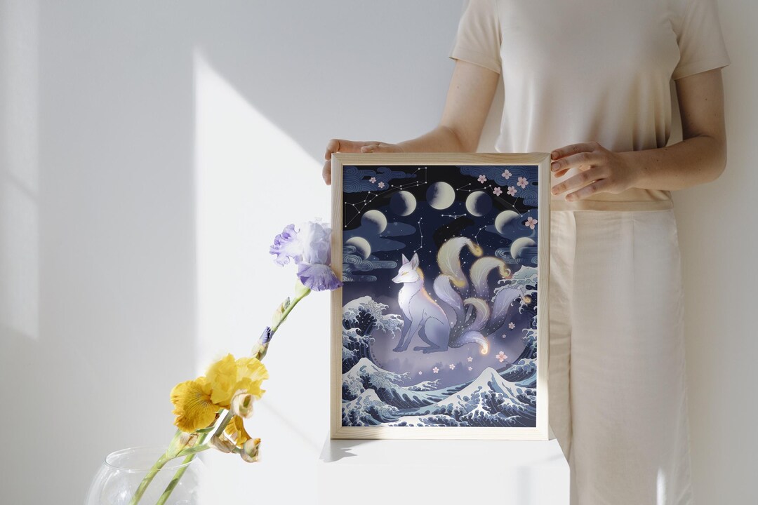 Celestial Kitsune Printable Wall Art - Mystical Nine-tailed Fox Digital ...