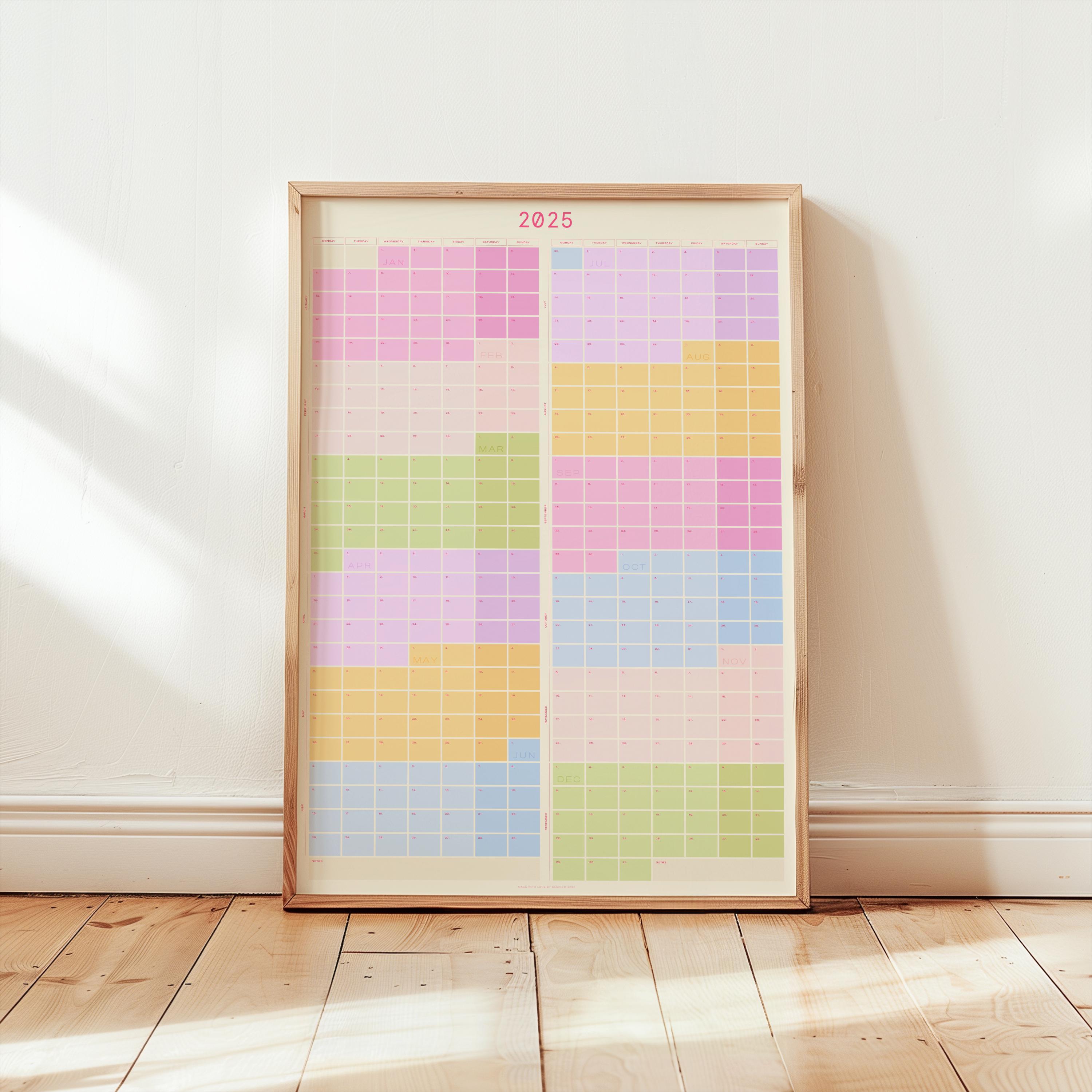 2025 Pastel Rainbow Wall Calendar: Full Year Overview, Large Family ...