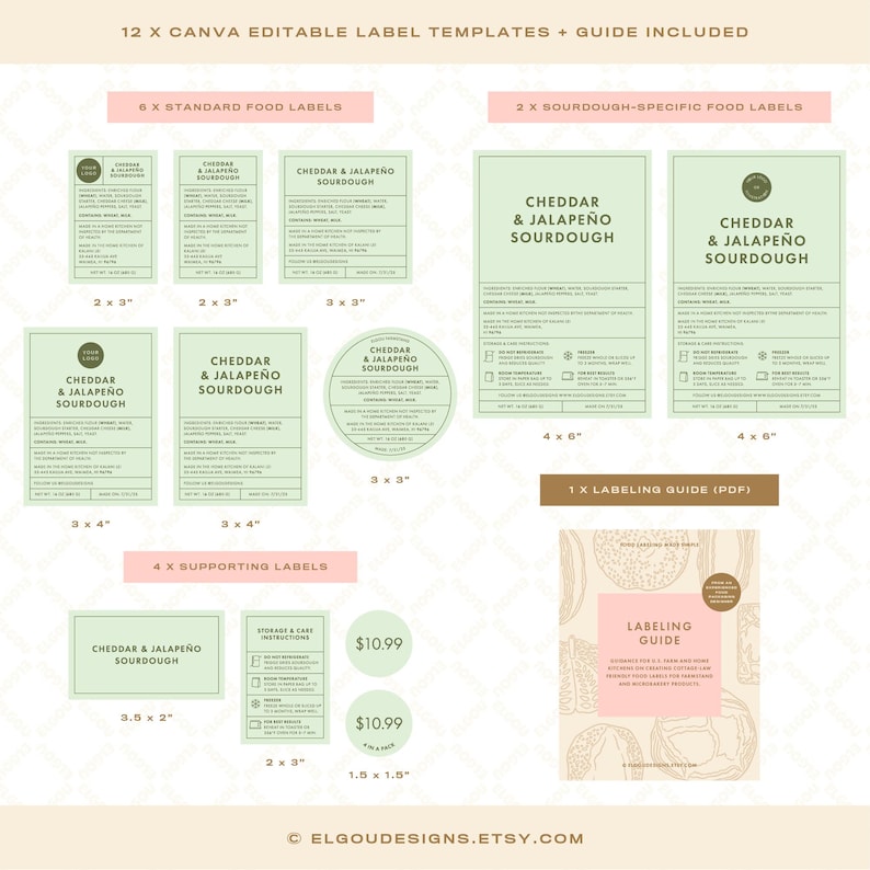 12 X U.S. Cottage Food Label Templates (canva) for Farmstands, Micro ...