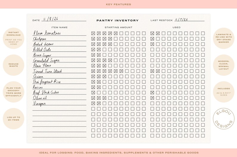 Modern Printable Pantry Inventory Tracker | Digital Food Log & Restock ...