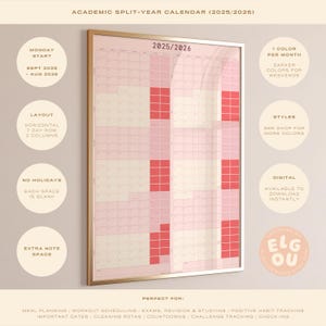 2025/26 School Calendar in Pink, Red & Dark Cherry | Academic Wall ...