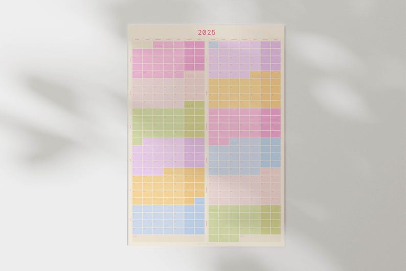 2025 Pastel Rainbow Wall Calendar: Full Year Overview, Large Family ...