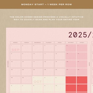 2025/26 School Calendar in Pink, Red & Dark Cherry | Academic Wall ...