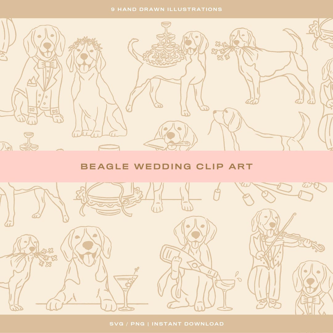 9 X Beagle Wedding Clip Art: Humorous, Hand-drawn, Whimsical Dog ...