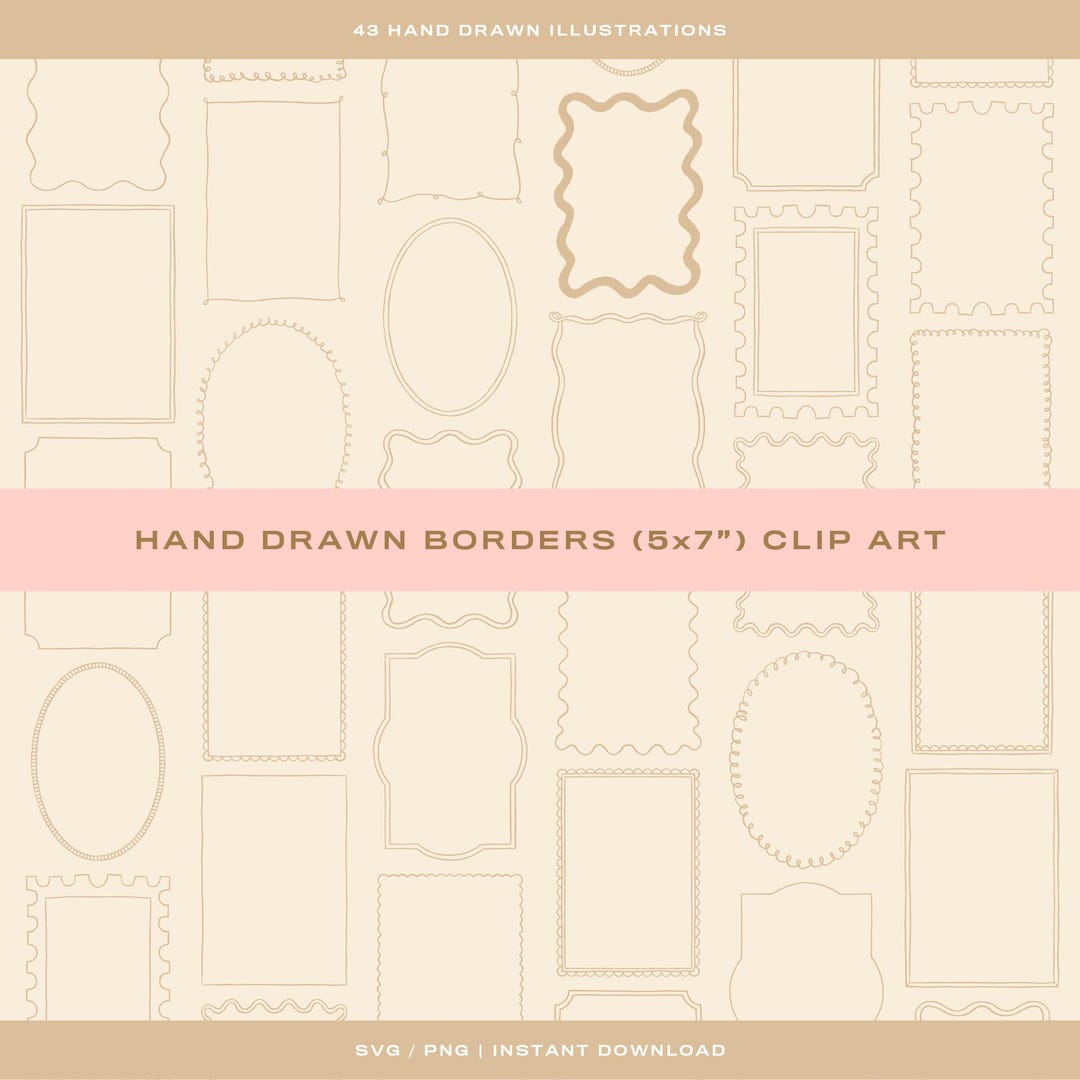 43 X Borders & Background Clip Art: Hand Drawn 5x7" Frames (SVG/PNG ...
