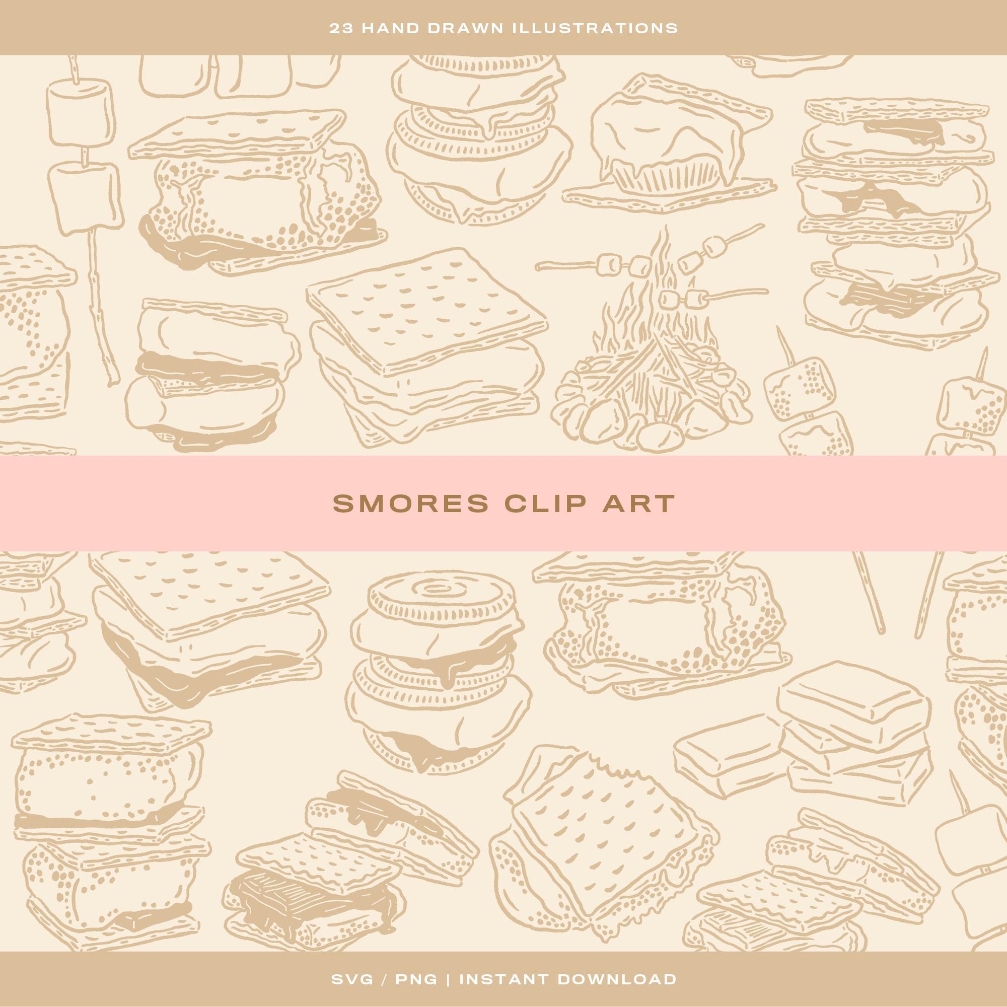 23 X Smores Clip Art: Hand-drawn Marshmallows, Crackers & Campfire (SVG ...