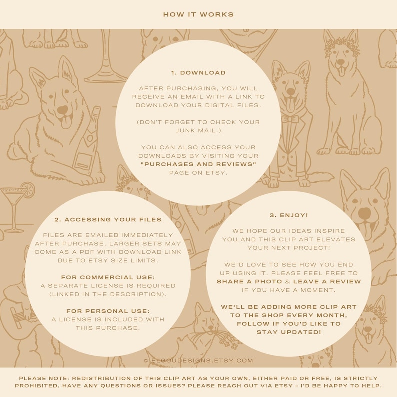 7 X German Shepherd Wedding Clip Art: Whimsical, Hand-drawn Dog ...