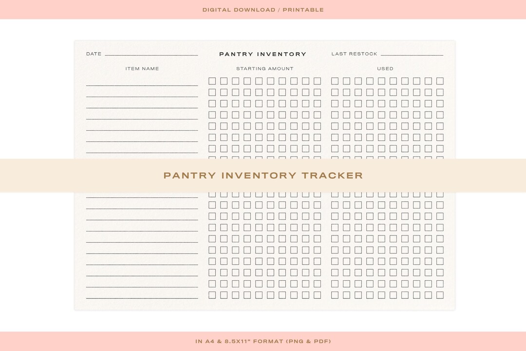 Modern Printable Pantry Inventory Tracker | Digital Food Log & Restock ...