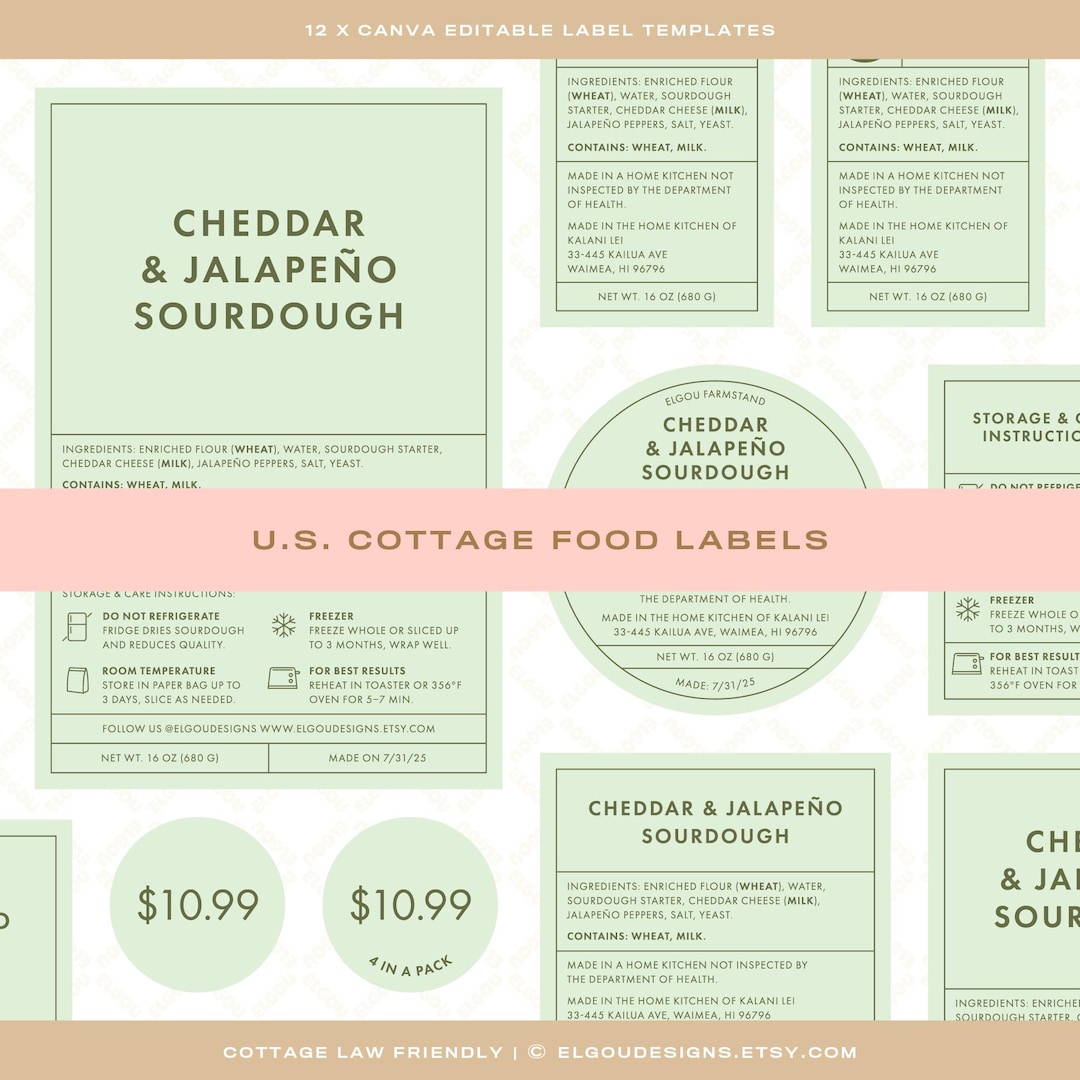 12 X U.S. Cottage Food Label Templates (canva) for Farmstands, Micro ...