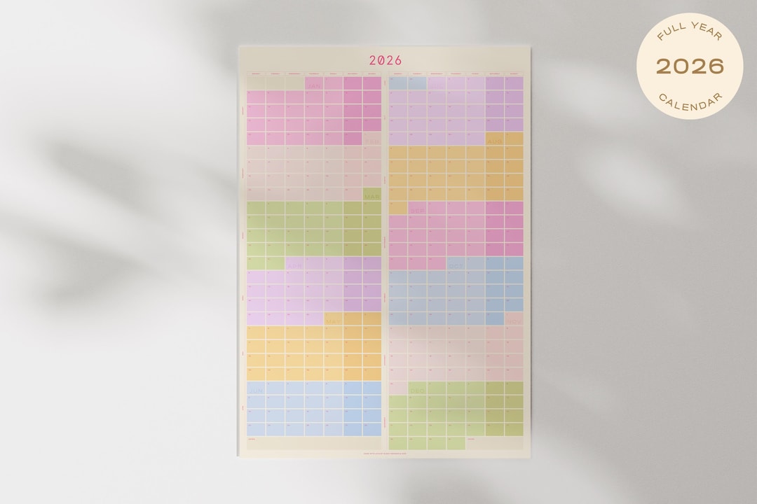 2026 Rainbow Calendar: Large, 1-page, Minimalist, Year Wall Planner (a1 ...