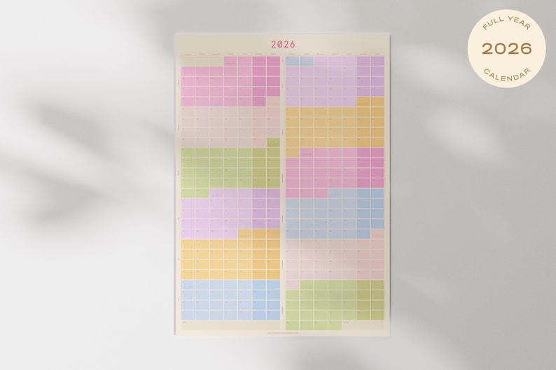 2026 Rainbow Calendar: Large, 1-page, Minimalist, Year Wall Planner (a1 ...