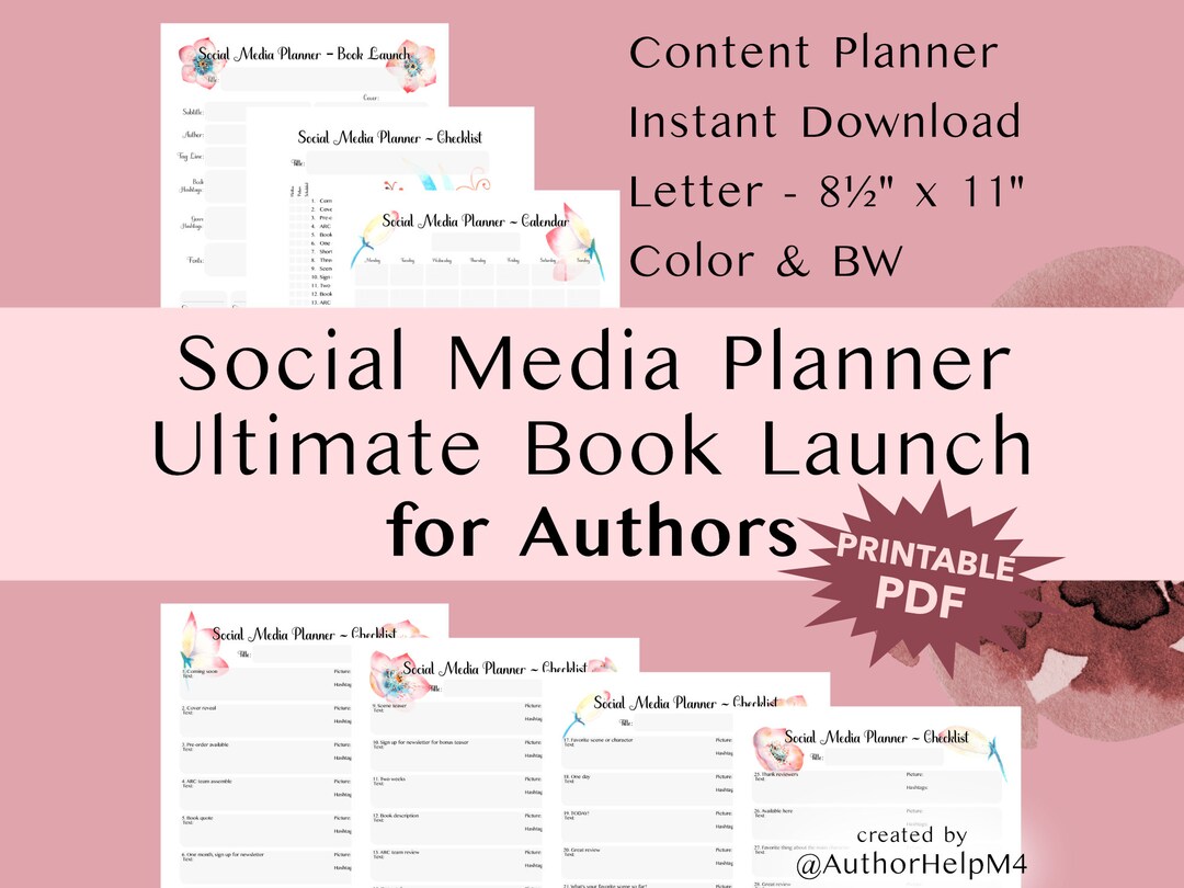 Book Launch Social Media Content Planner for Authors | PDF Floral ...