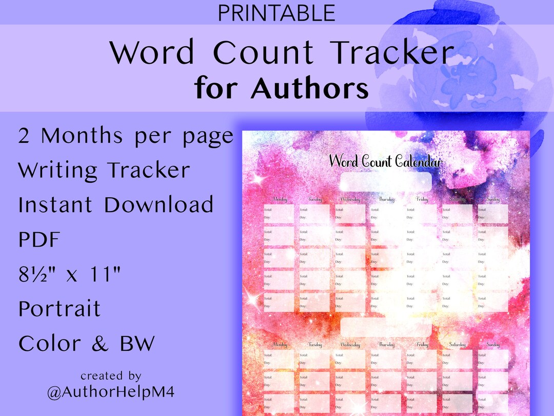 Word Count Tracker | PDF Galaxy Pink | 2 Month Word Tracker for Writers ...