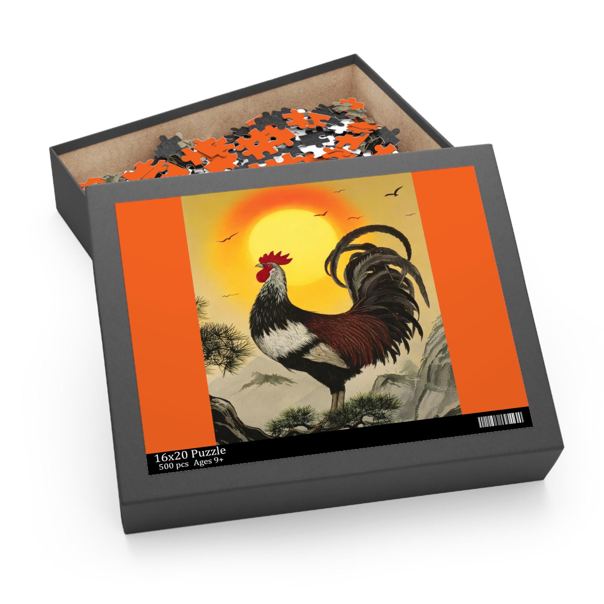Puzzle, Rooster in Japanese Artwork, Sunrise Background, 120, 252, 500 ...