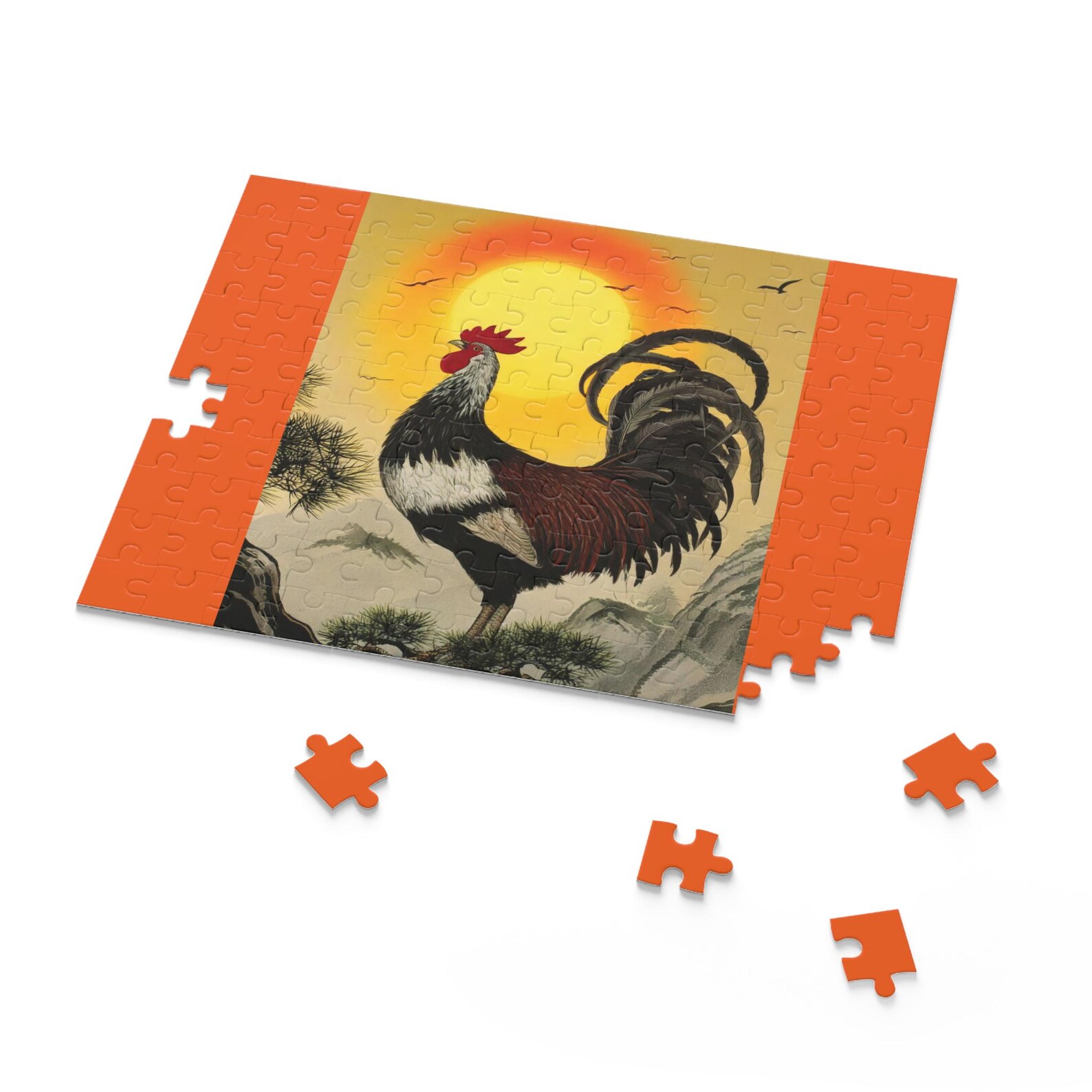 Puzzle, Rooster in Japanese Artwork, Sunrise Background, 120, 252, 500 ...