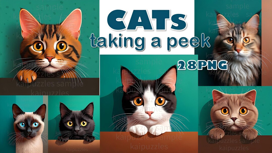 Peeking Cat Clipart Bundle – 28 Pngs | Cute Cat Faces (siamese, Tabby ...