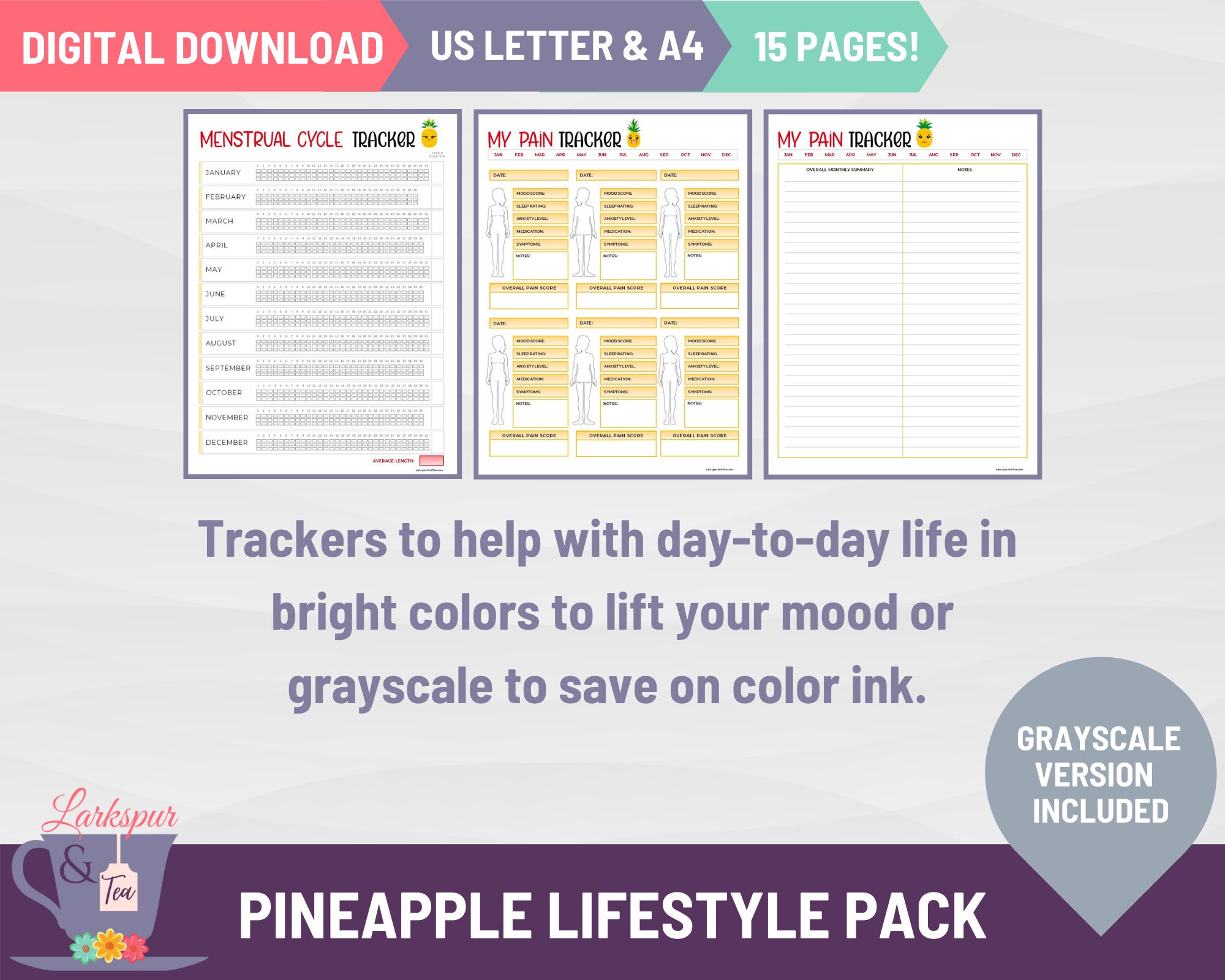 Pineapple Lifestyle Tracker Printable Pack, 14 Trackers, A4 and US ...
