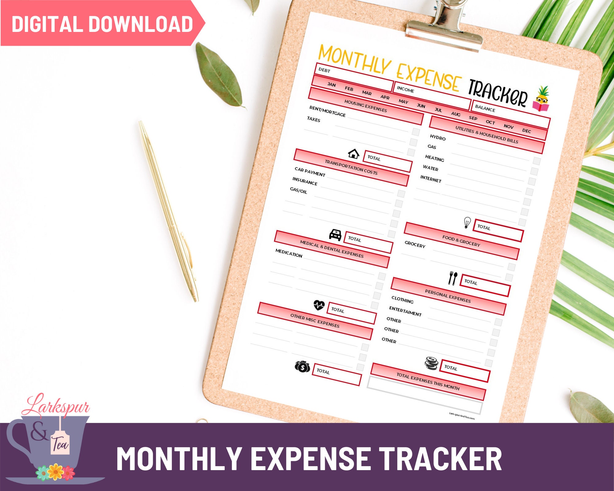 Pineapple Lifestyle Tracker Printable Pack, 14 Trackers, A4 and US ...