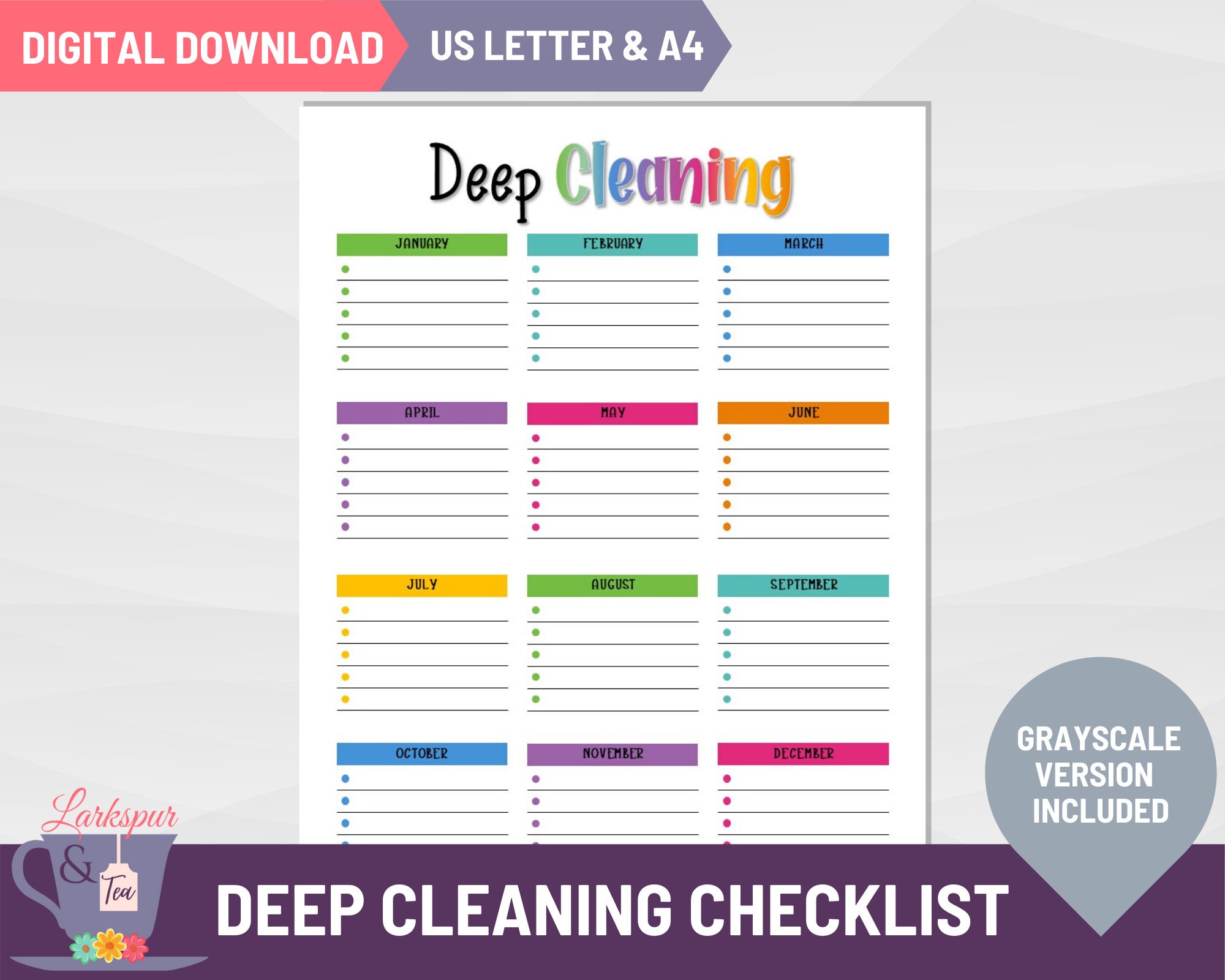 Deep Cleaning Checklist, Rainbow Edition, Monthly Cleaning Projects to ...