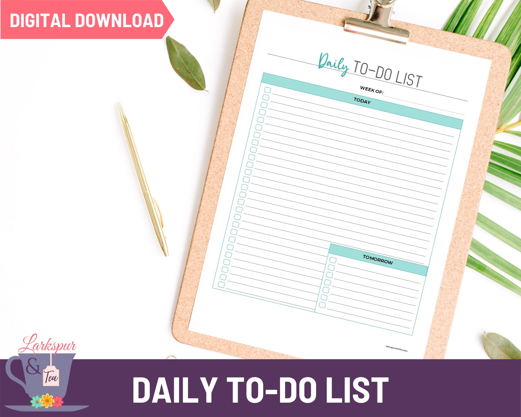 Daily To-do List, Task List for Today and Tomorrow, Turquoise and Black ...