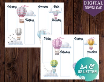 Pastel Hot Air Balloons Themed Instantly Downloadable 8.5 X 11 Planner ...