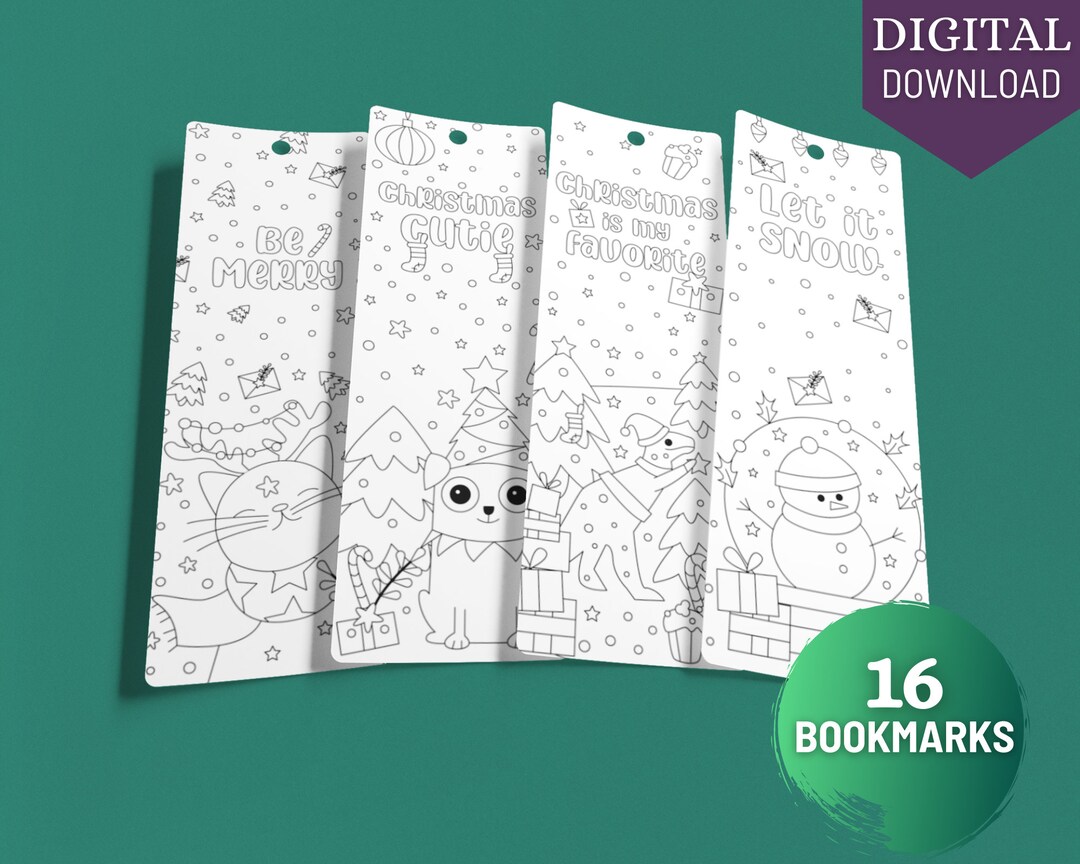 Printable Christmas Coloring Bookmarks for Children, Gift Wrap Tags for ...
