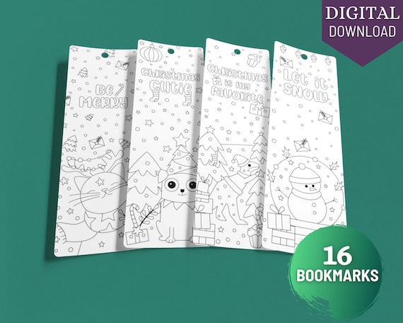 Printable Christmas Coloring Bookmarks for Children Gift Wrap | Etsy