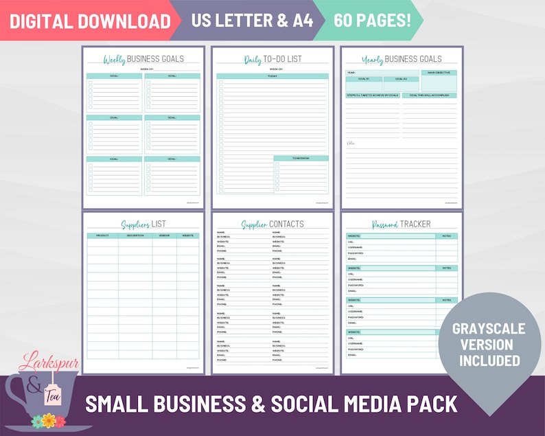 Small Business and Social Media Planner Printable Pack Business ...